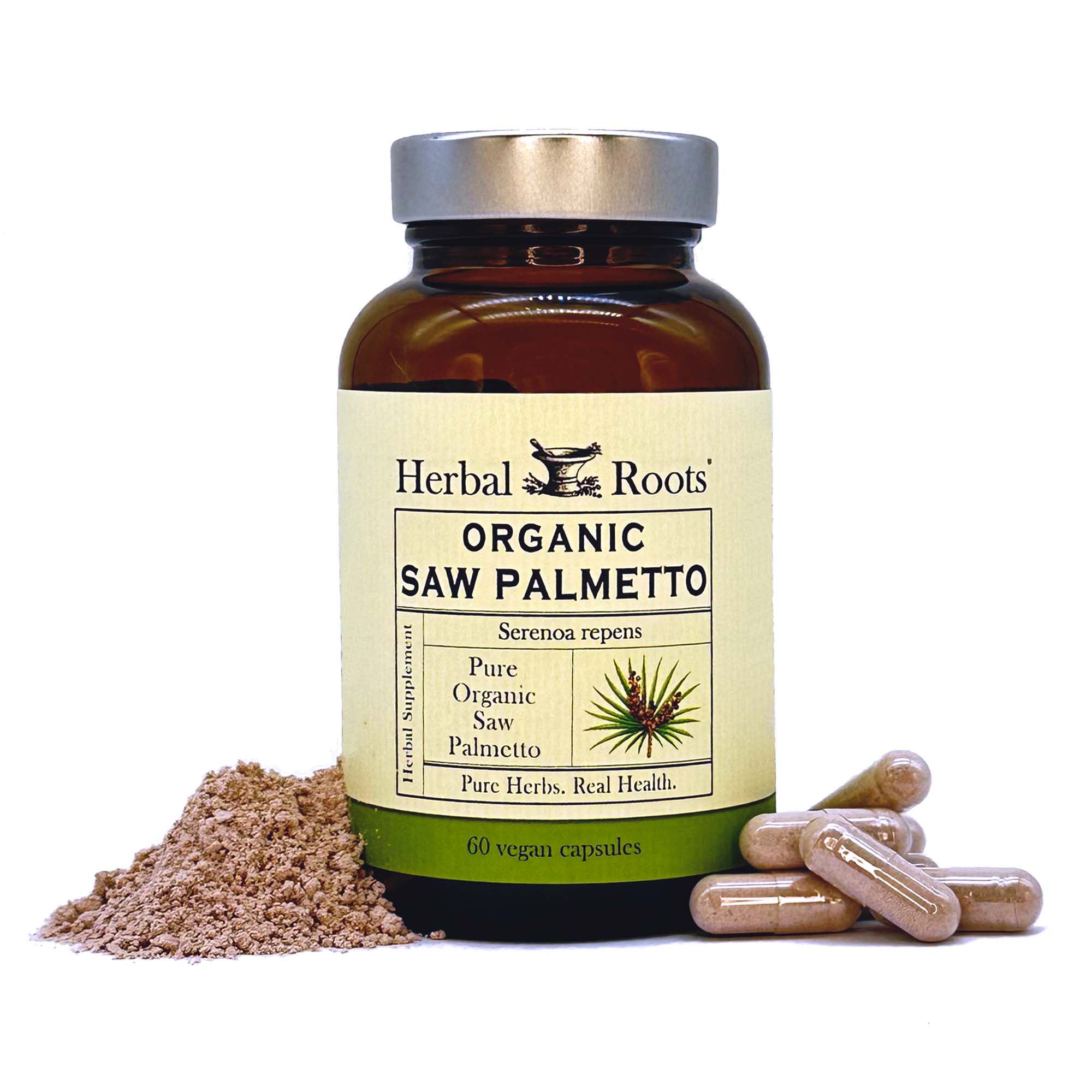 Herbal Roots, Organic Saw Palmetto 60 VegCaps – Herbal Roots
